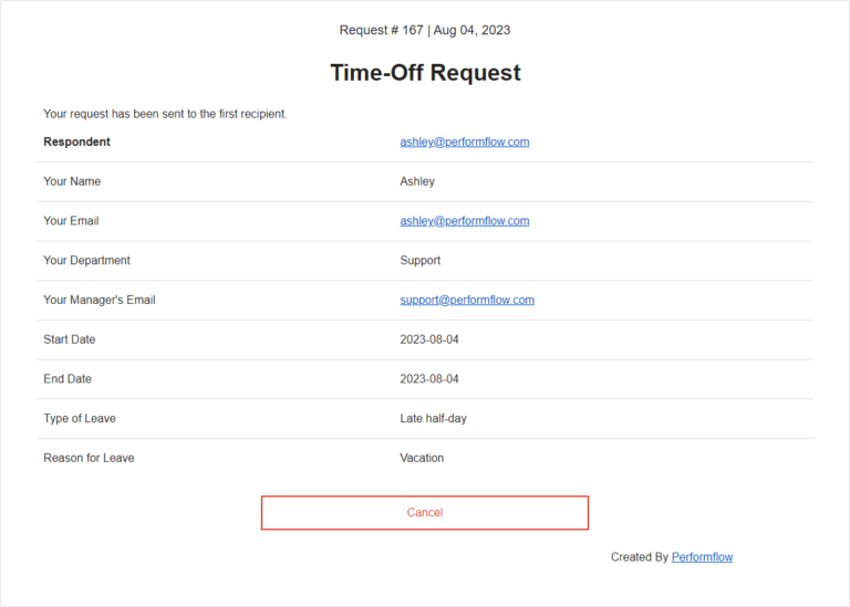 Add "Cancel" Button in Email to Cancel Request - PerformFlow - Form ...